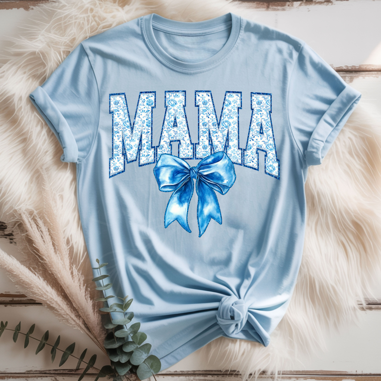 Mama Blue Bow DTF Single Print – Geaux DTF Prints, LLC